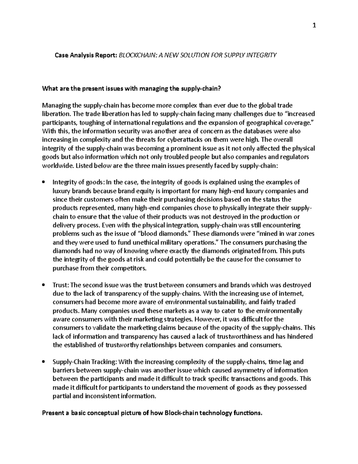Case Analysis - 1 Case Analysis Report: BLOCKCHAIN: A NEW SOLUTION FOR ...