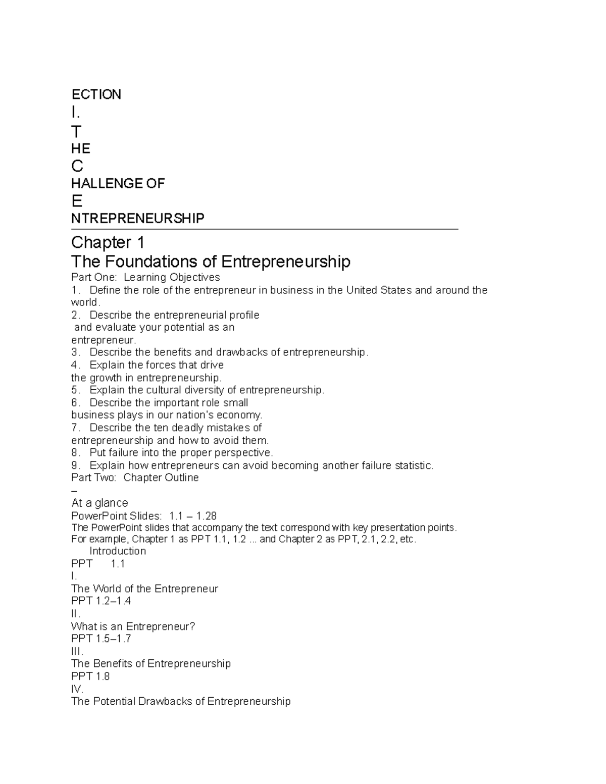 Ch1 instructor manual - Entrepreneurship - ECTION I. T HE C HALLENGE OF ...