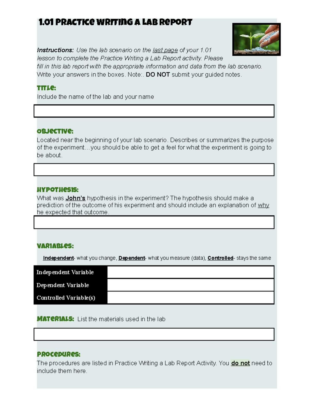 1 01 Exploring Life Lab Report - 1 Practice Writing a Lab Report ...