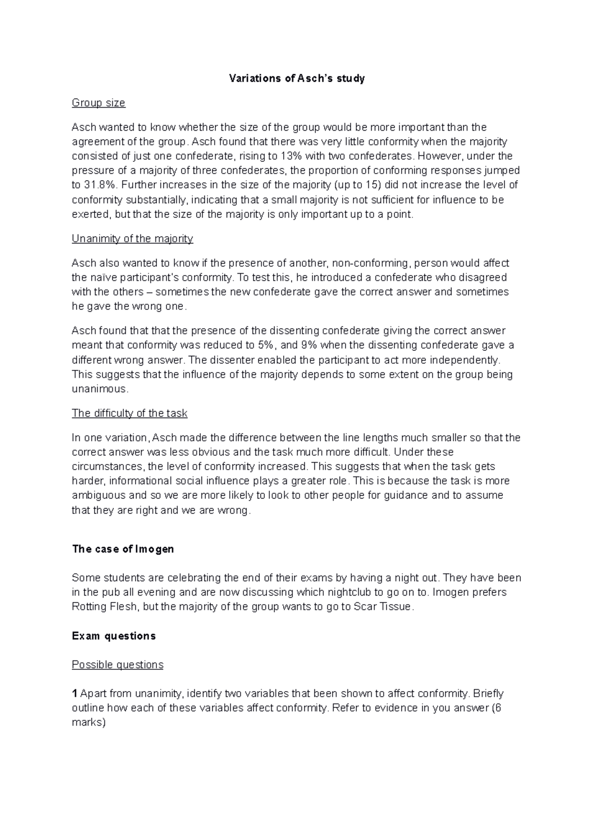 1. Variations of Asch's study - Variations of Asch’s study Group size ...