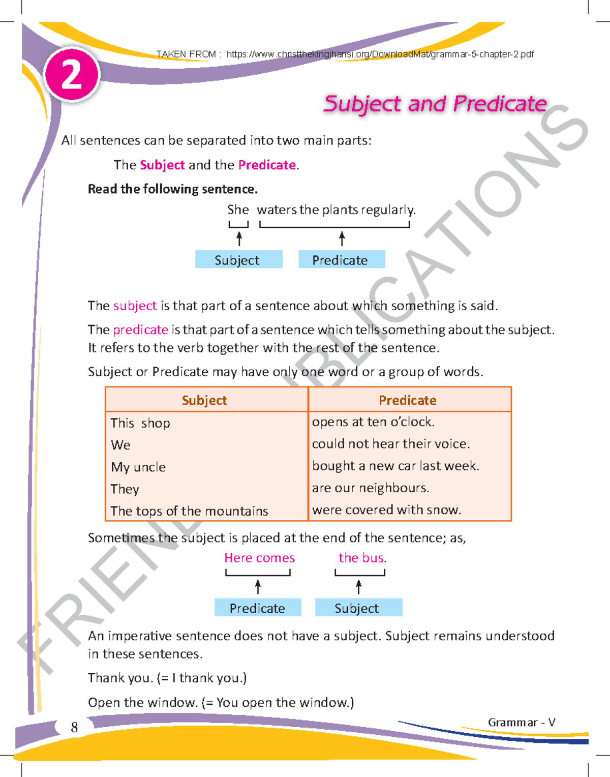 Grammar-5-chapter-2 subject and predicate - FRIENDS PUBLICATIONS 8 ...