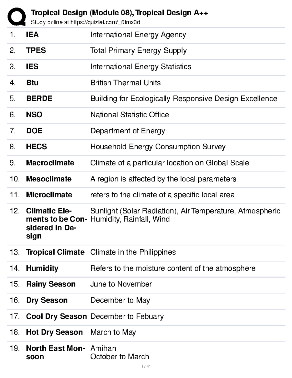 TROP1 - Tropical Design Reviewer - Study online at quizlet/_6tmx0d IEA ...