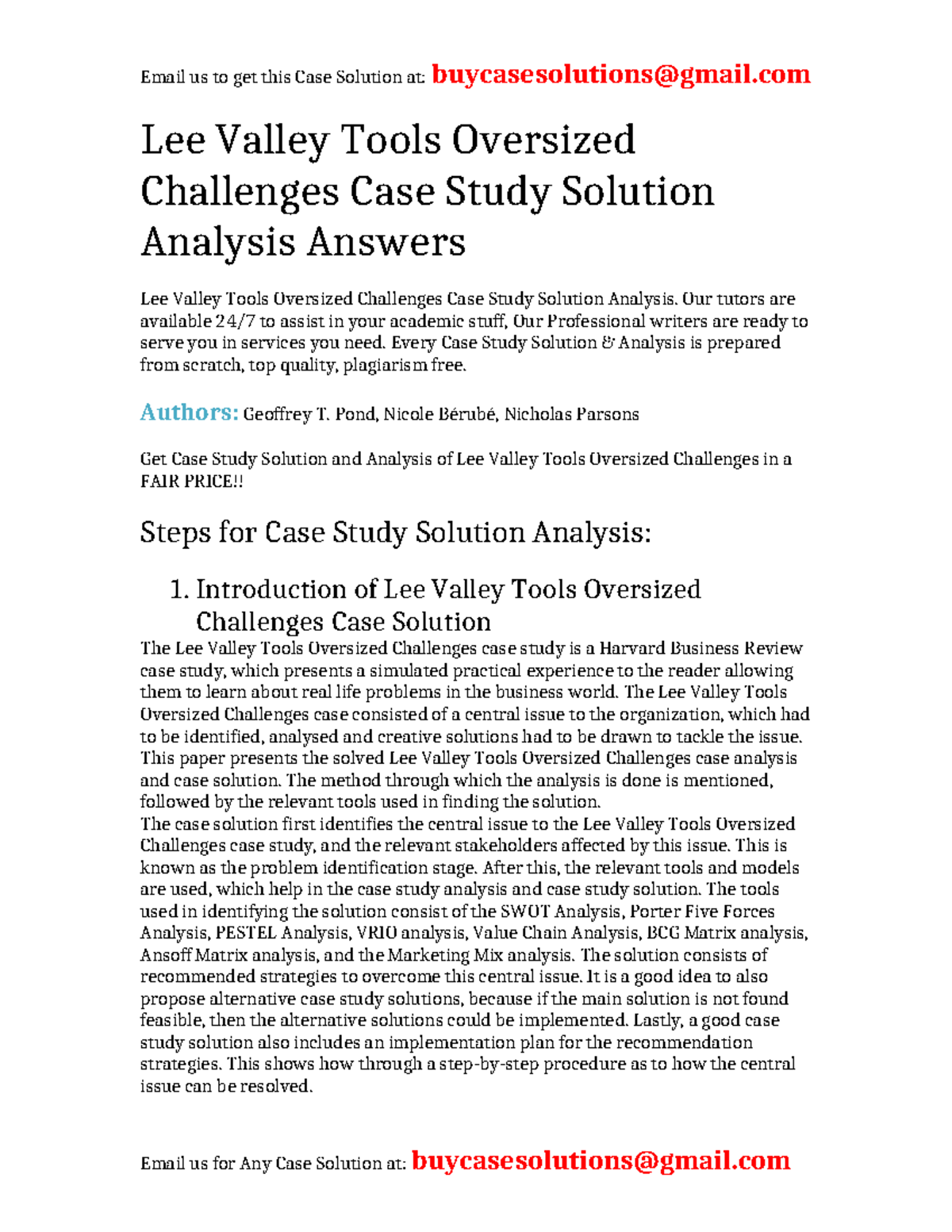 Case Solution Lee Valley Tools Oversized Challenges - Lee Valley Tools ...