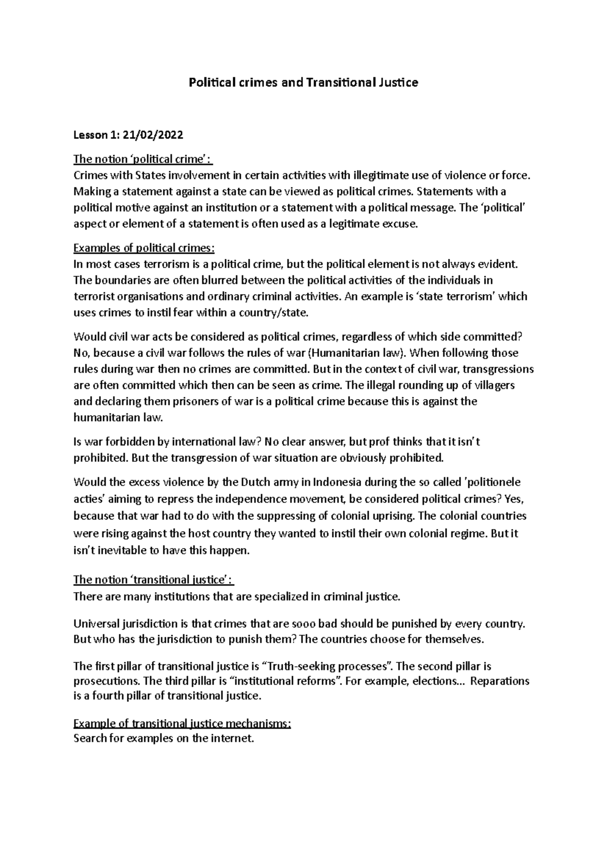 Political crimes and Transitional Justice - Making a statement against ...