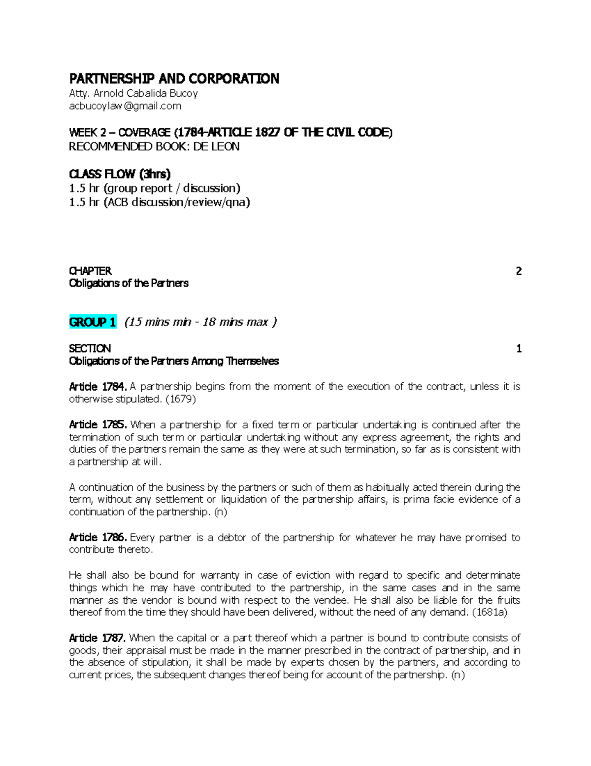 WEEK-2 Coverage Acclaw 2C - PARTNERSHIP AND CORPORATION Atty. Arnold ...