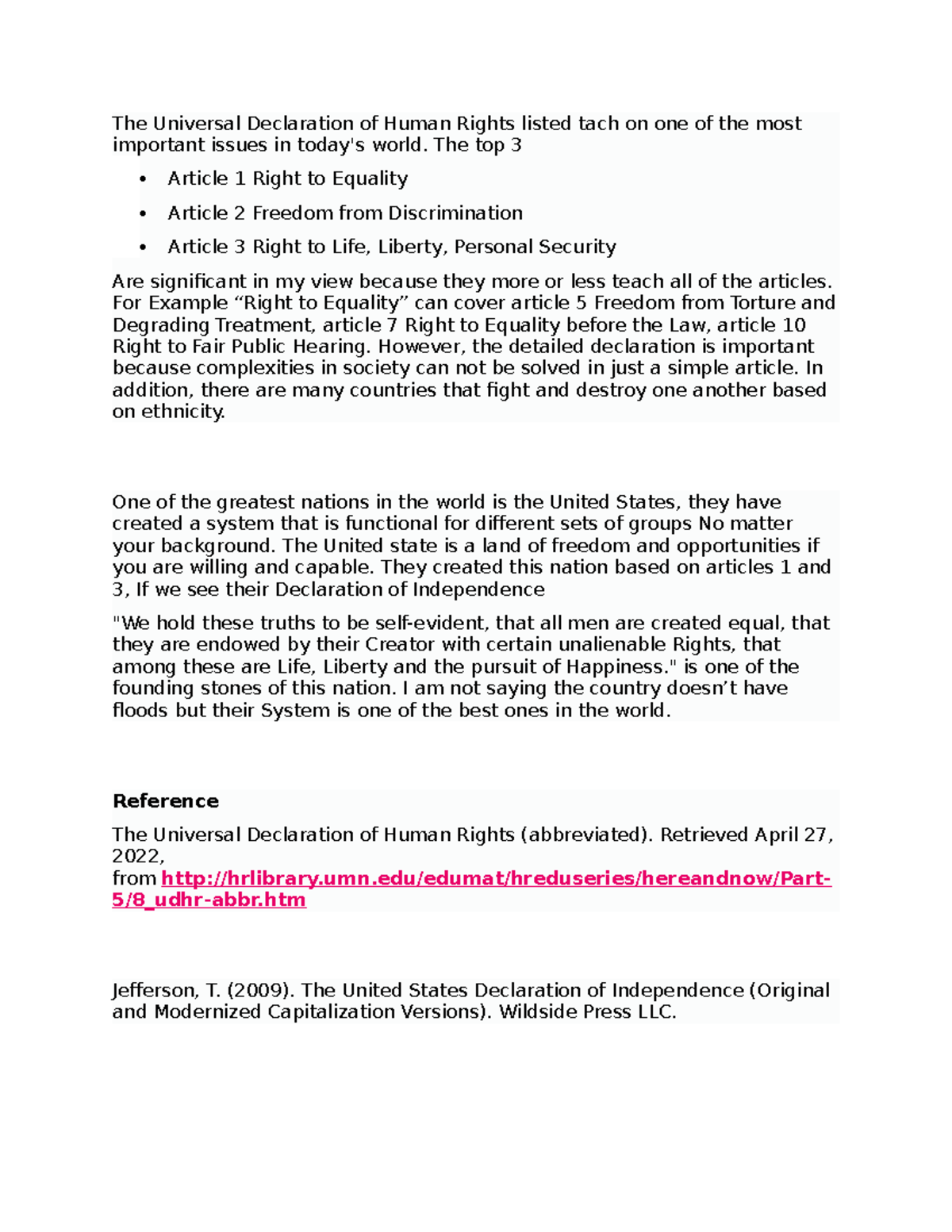 Importance OF UDHR - The Universal Declaration of Human Rights listed ...