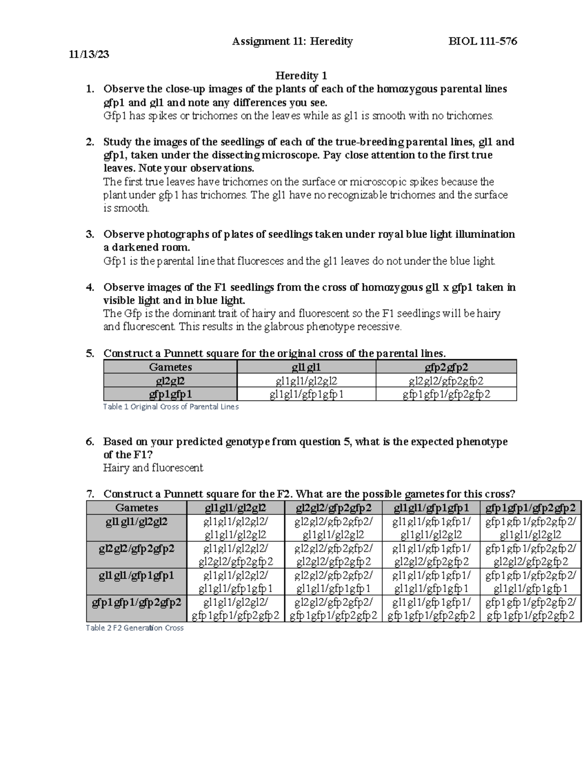 Heredity Lab - Assignment 11: Heredity BIOL 111- 576 11/ 13 / Heredity ...