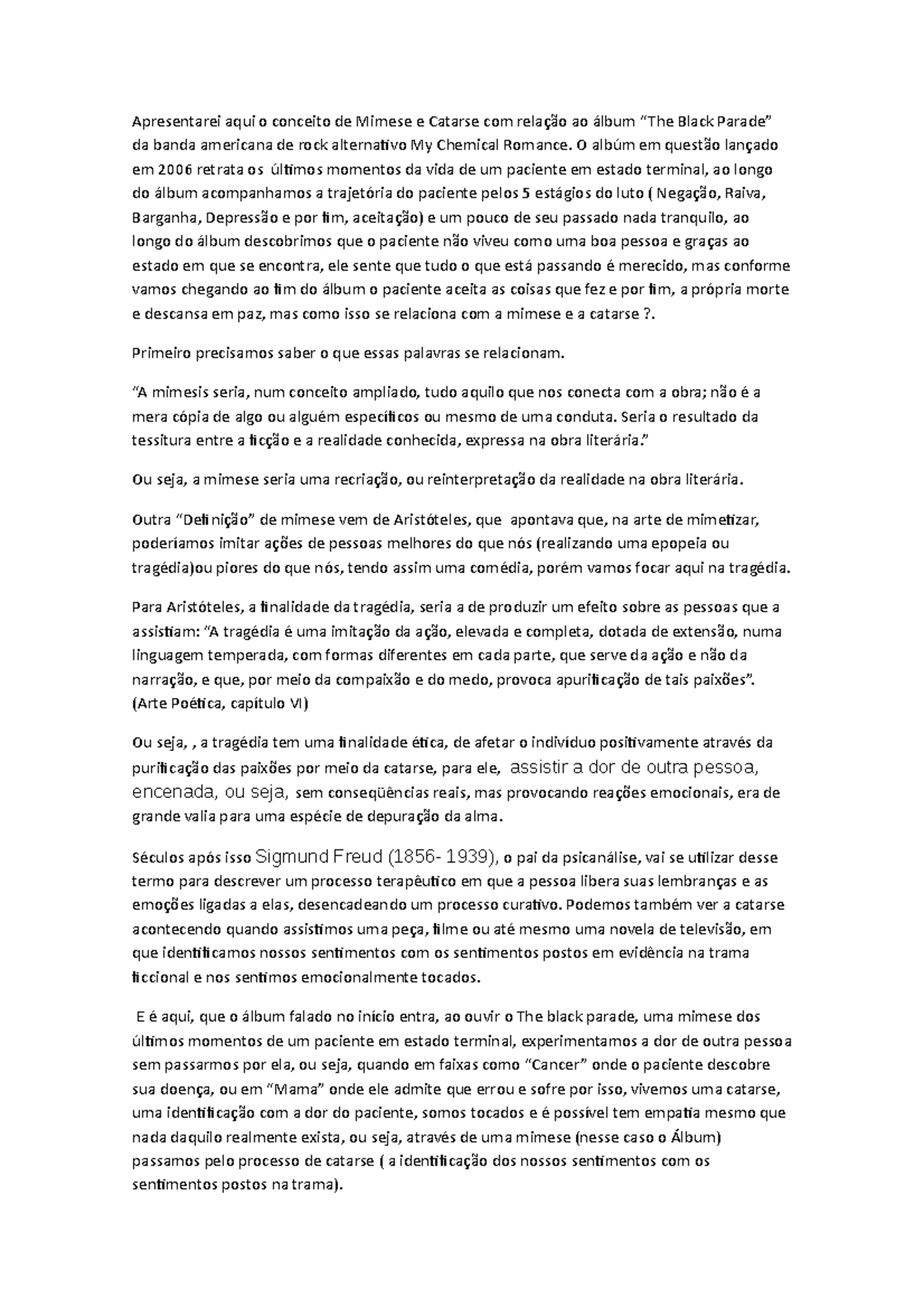 Flávia mimise - Texto autoral explicando o conceito de mimese e catarse ...