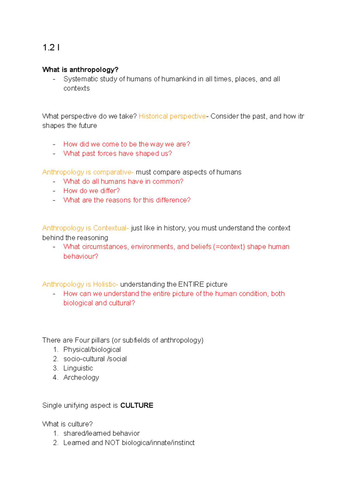 Anthropology 1AB3 notes - 1 I What is anthropology? - Systematic study ...