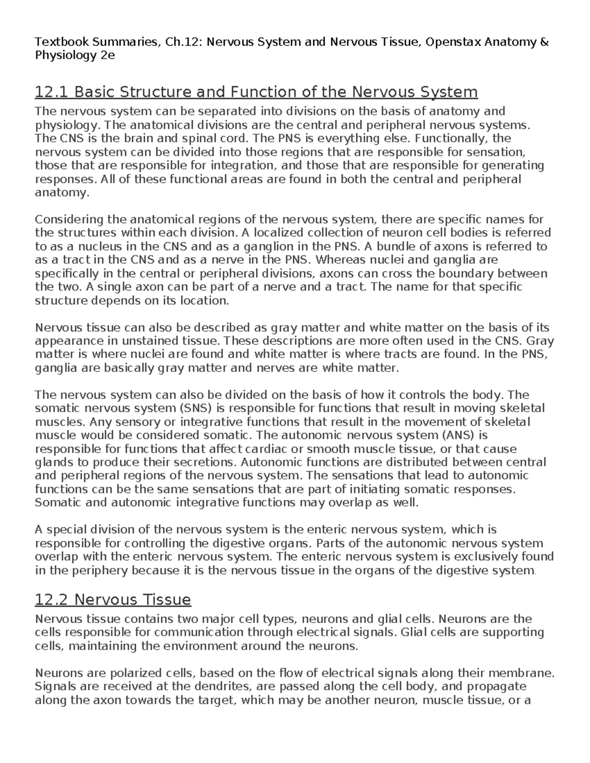 Ch.12 Textbook Summaries- Nervous System and Tissue - Textbook ...