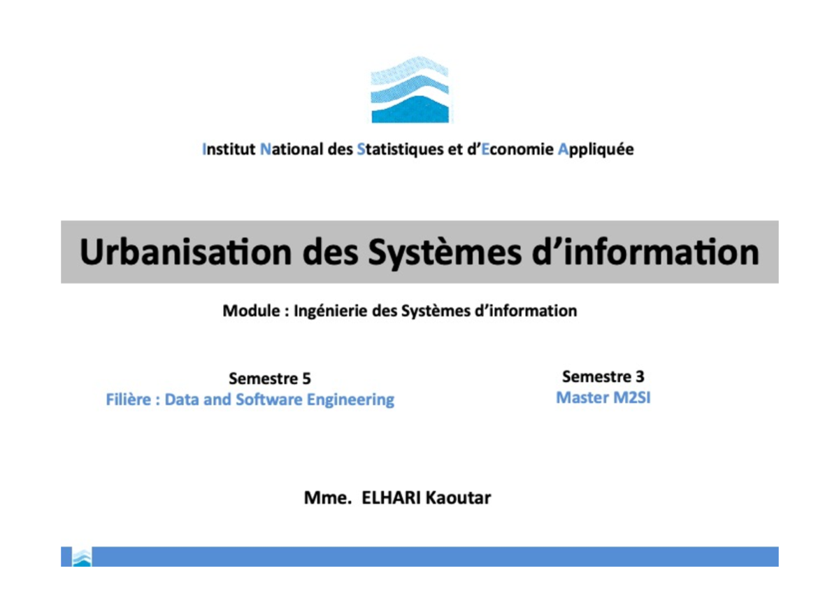 Urba-Chapitre 1 - Chapitre 1 - Urbanisation des SI - Studocu