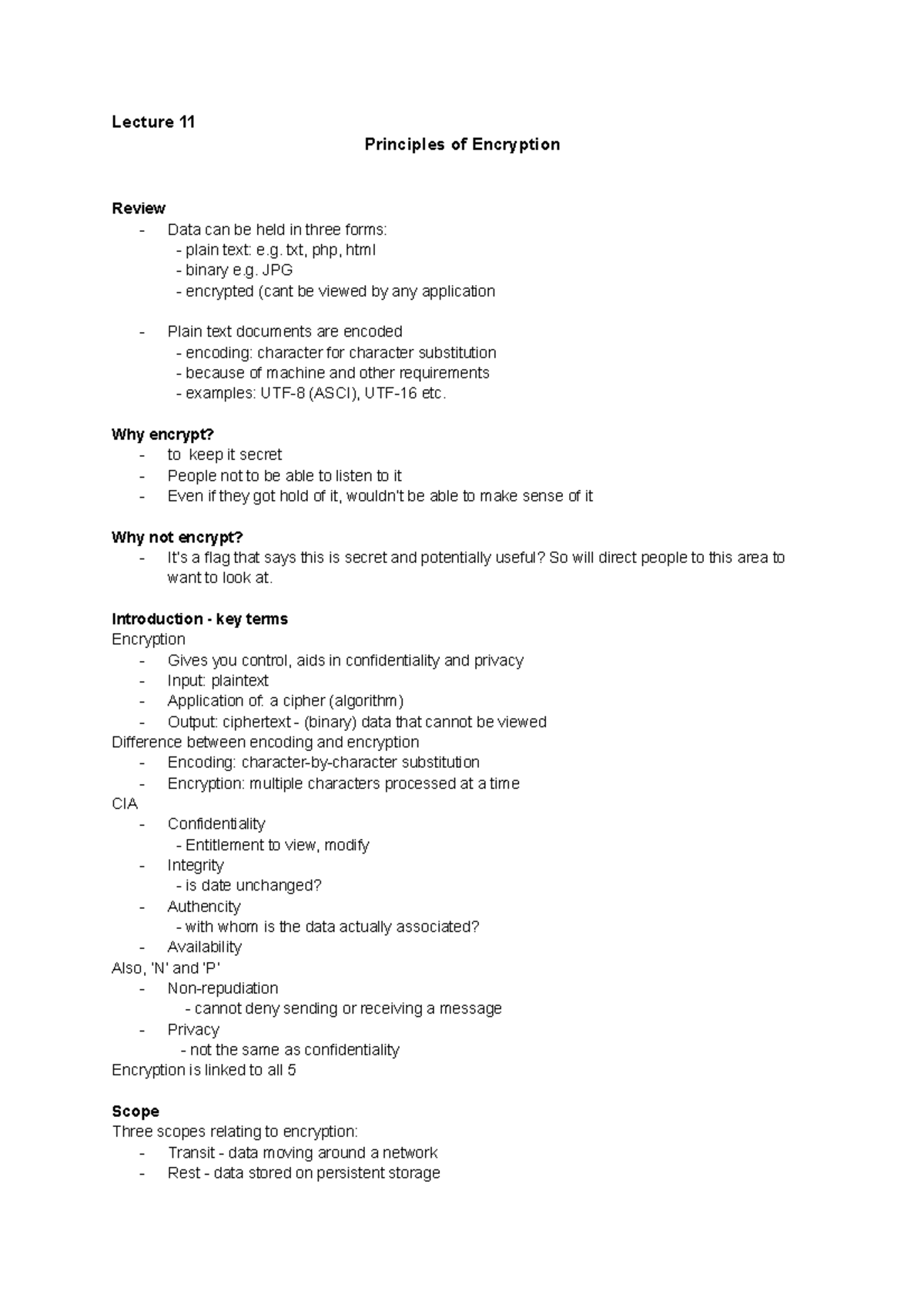 Principles Of Encryption Lecture 11 Principles Of Encryption Review