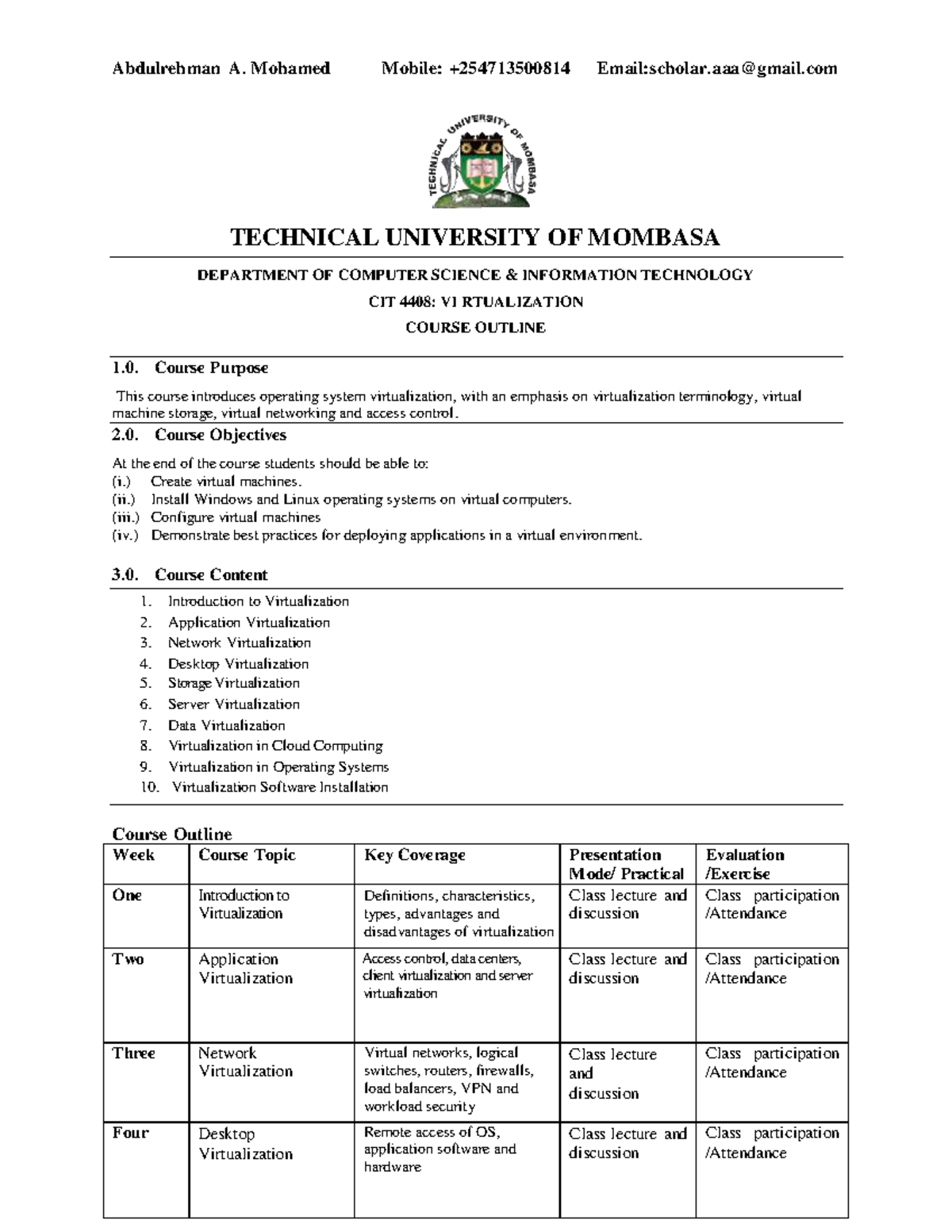 CIT 4408 Virtualization Course Outline -TUM - Abdulrehman A. Mohamed ...