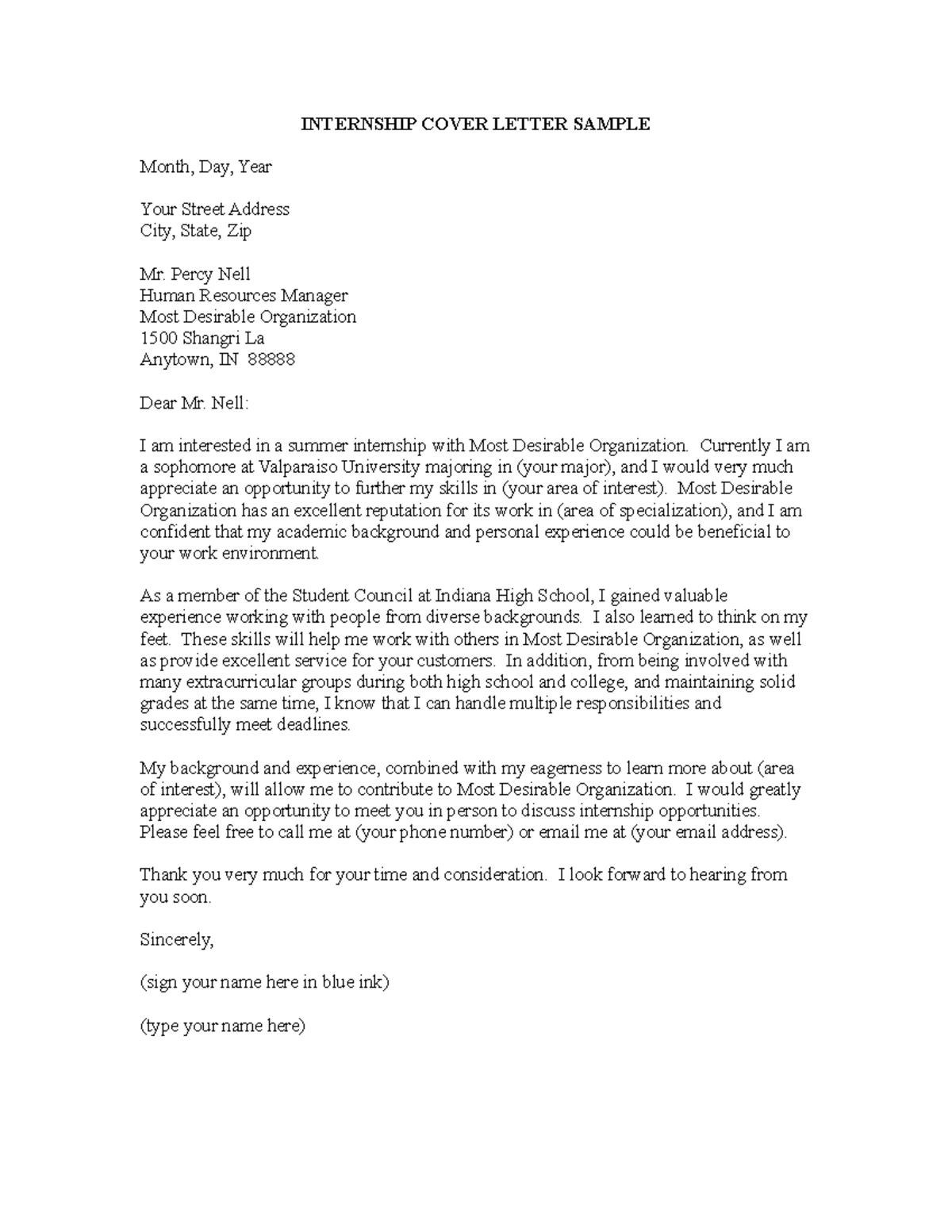 Job or Internship Cover Letter - INTERNSHIP COVER LETTER SAMPLE Month ...