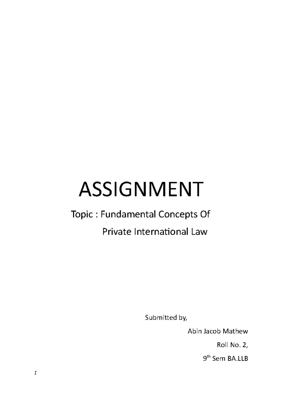 Fundamental Concepts On Pvt Int Law Assignment - 1 ASSIGNMENT Topic ...
