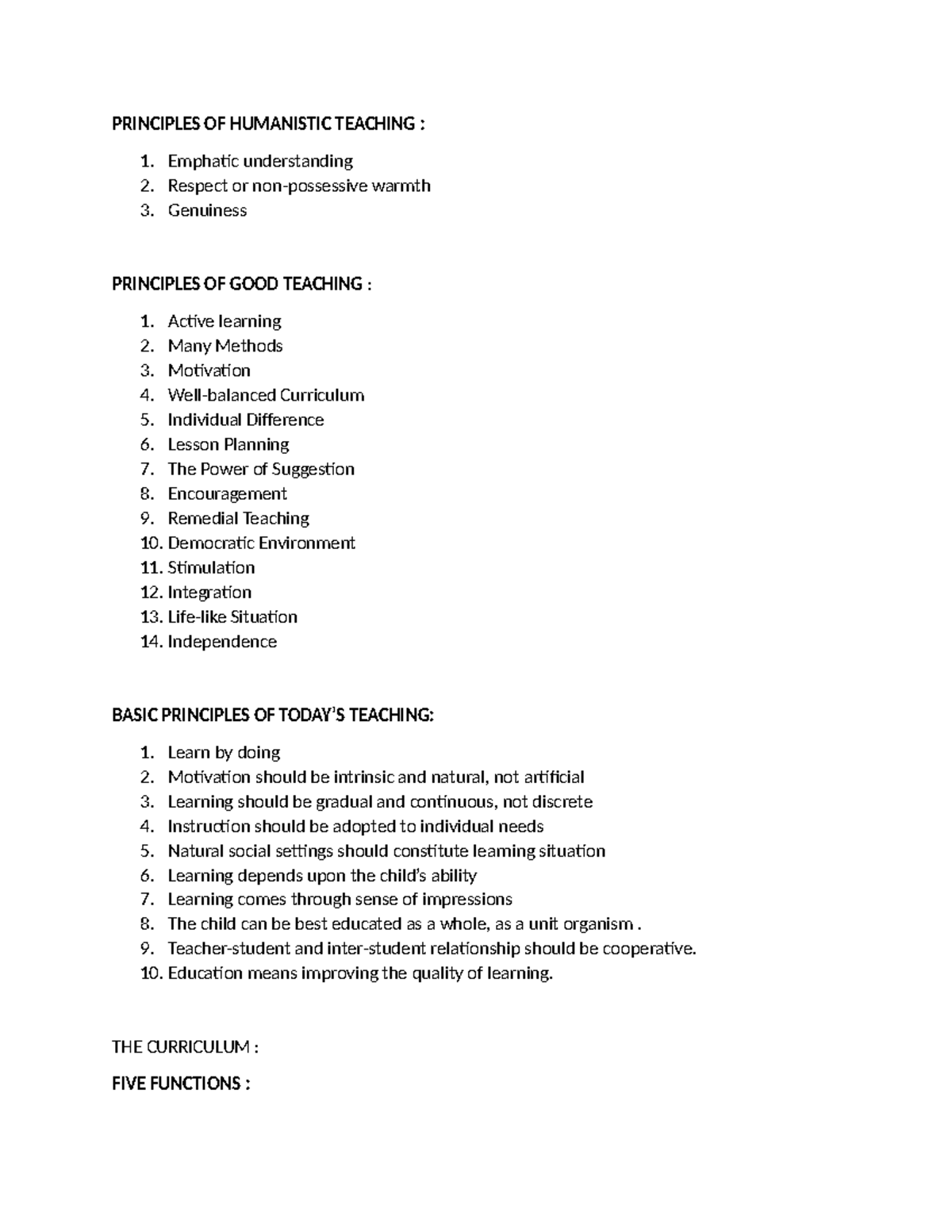 Principles OF Humanistic Teaching - PRINCIPLES OF HUMANISTIC TEACHING ...