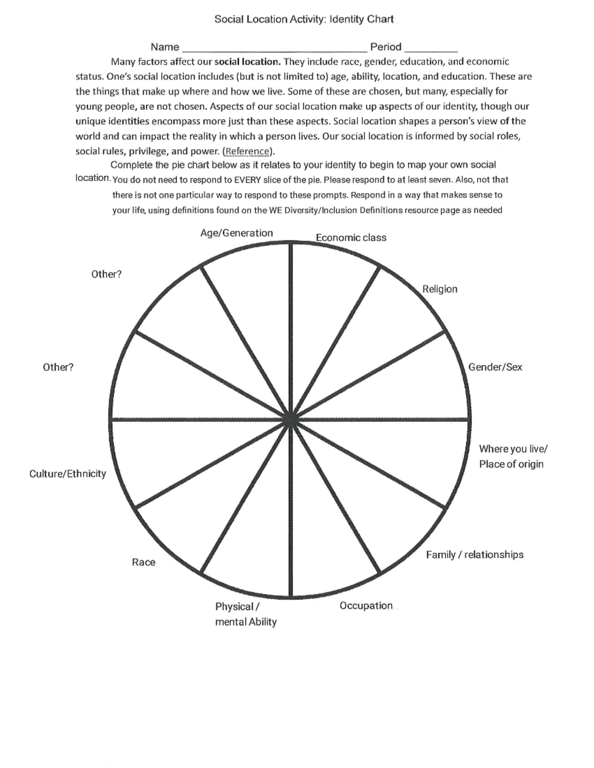 Social Location Pie Chart Worksheet - RELIGST 190 - Studocu