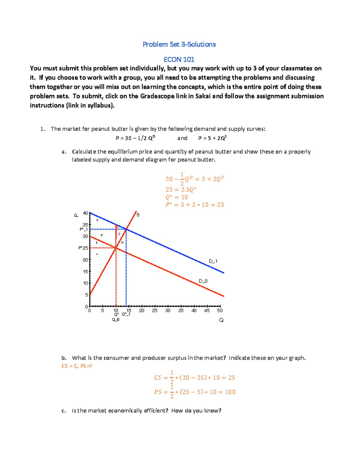 Problem Set 3-solutions - Problem Set 3 - Solutions ECON 101 You must submit this problem set ...