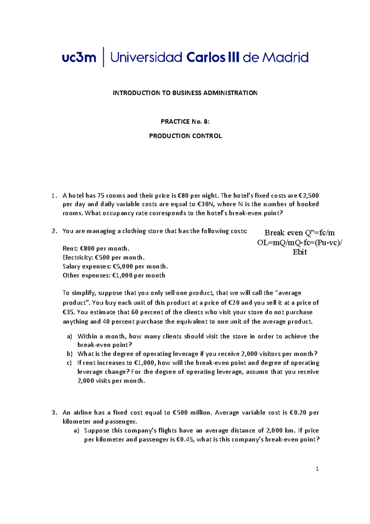 Practice 8.- Production Control - 1 INTRODUCTION TO BUSINESS ...