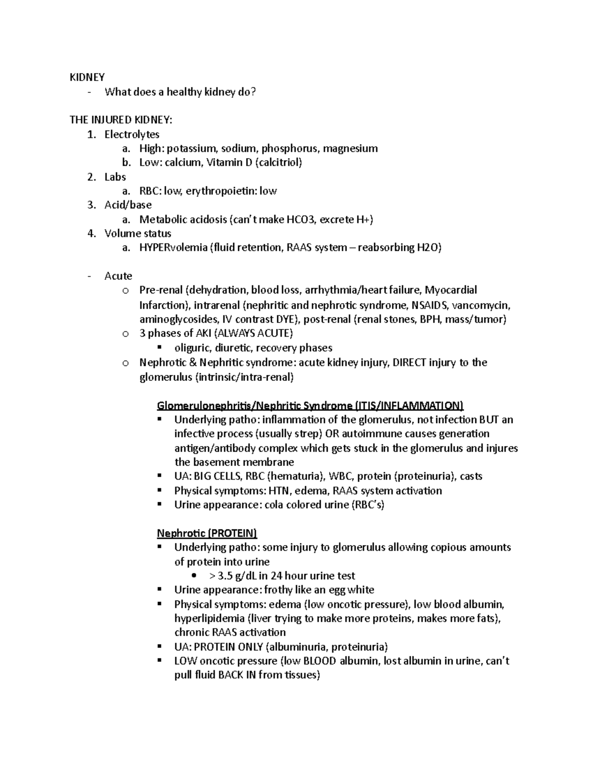 Renal+System+Tutoring+Outline - KIDNEY What does a healthy kidney do ...