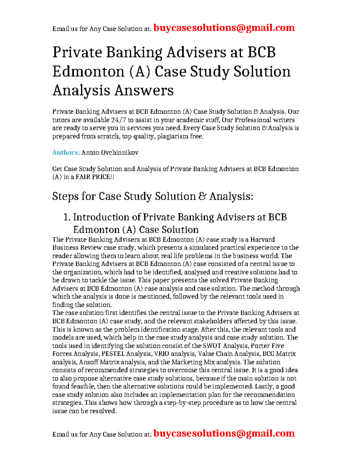 Case Solution Private Banking Advisers at BCB Edmonton (A) - Private ...