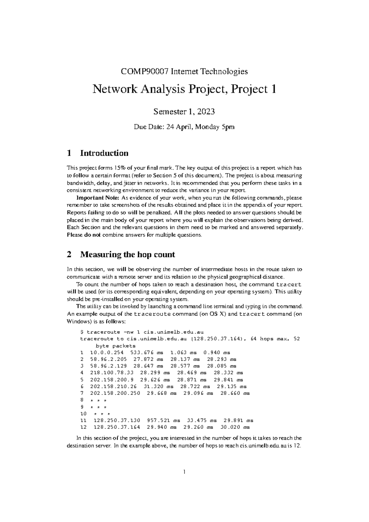 COMP90007 Project 2023 - COMP90007 Internet Technologies Network Analysis Project, Project 1 ...