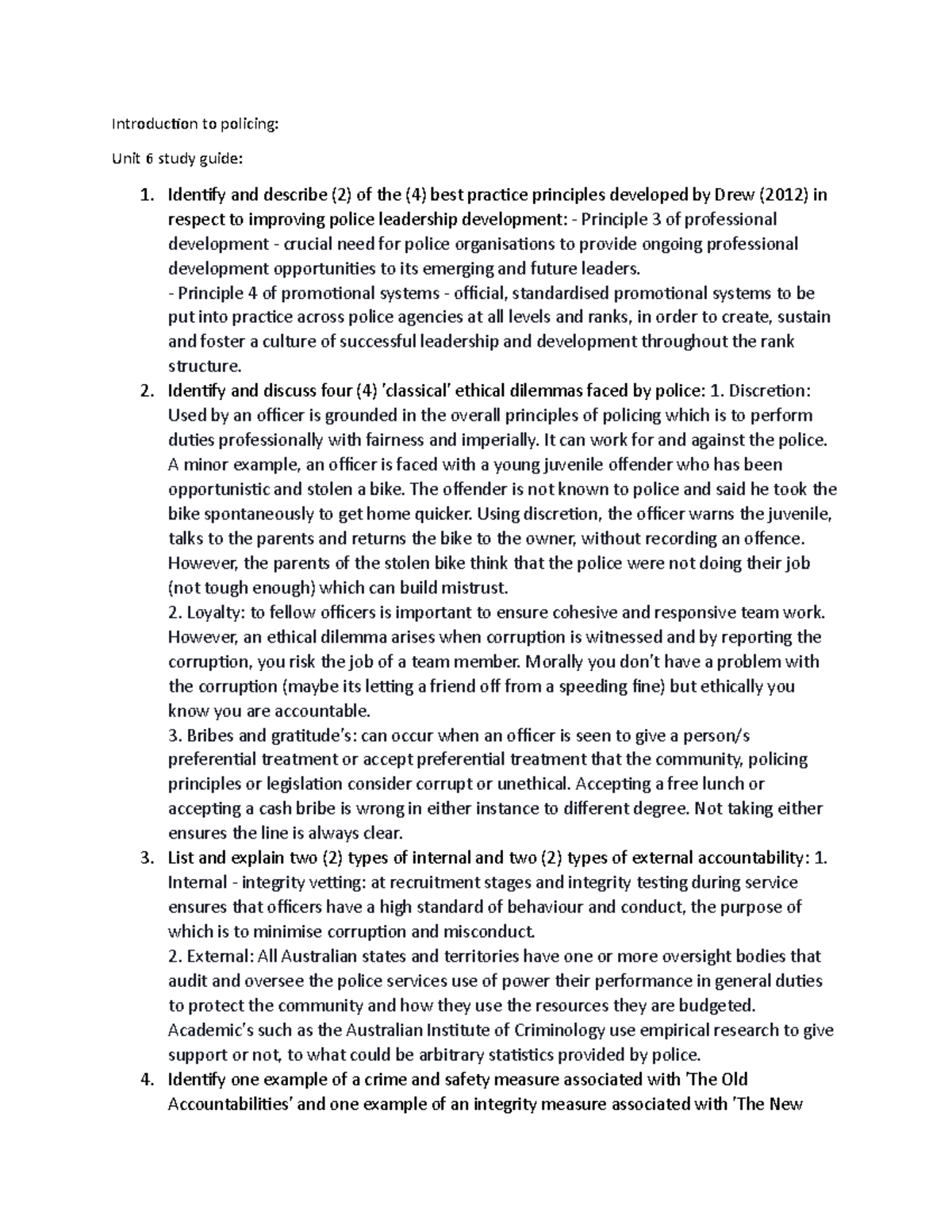 Intro to policing unit 6 study guide - Introduction to policing: Unit 6 ...