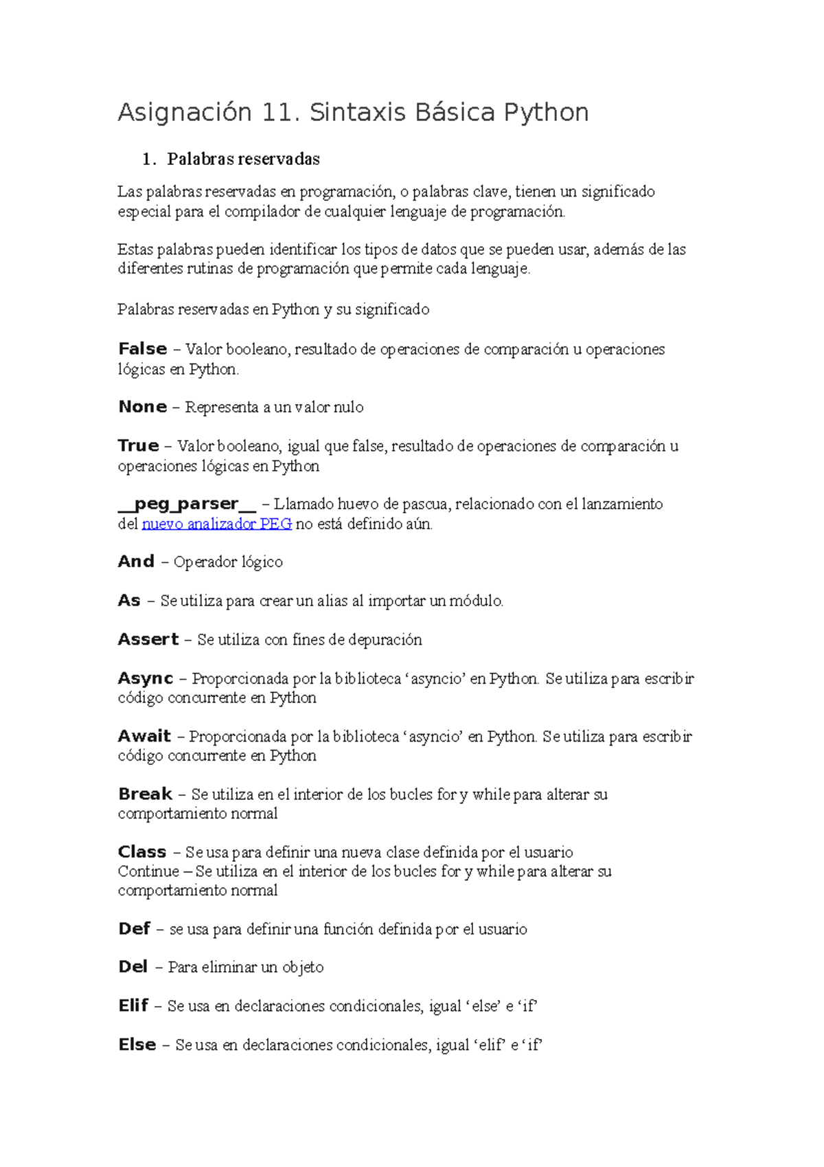 Asignación 11 Sintaxis Básica Python Asignación 11 Sintaxis Básica Python 1 Palabras