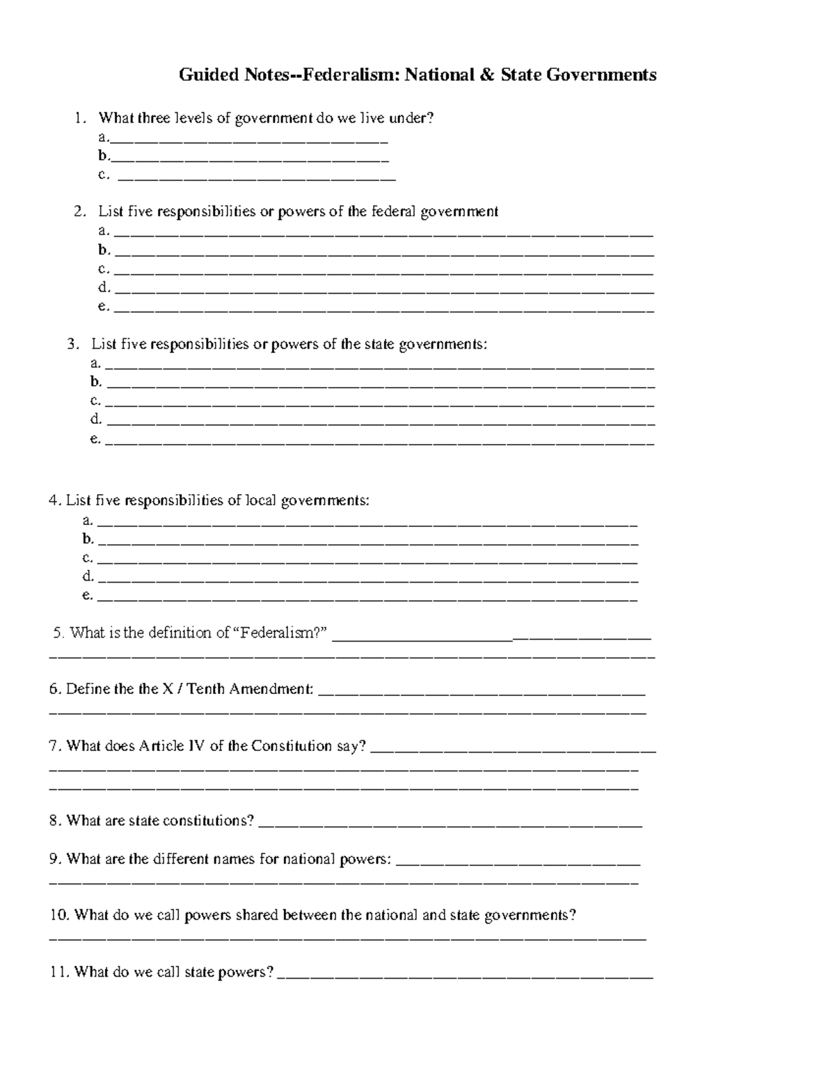 Guided Notes Federalism Word doc2 - Guided Notes-Federalism: National ...