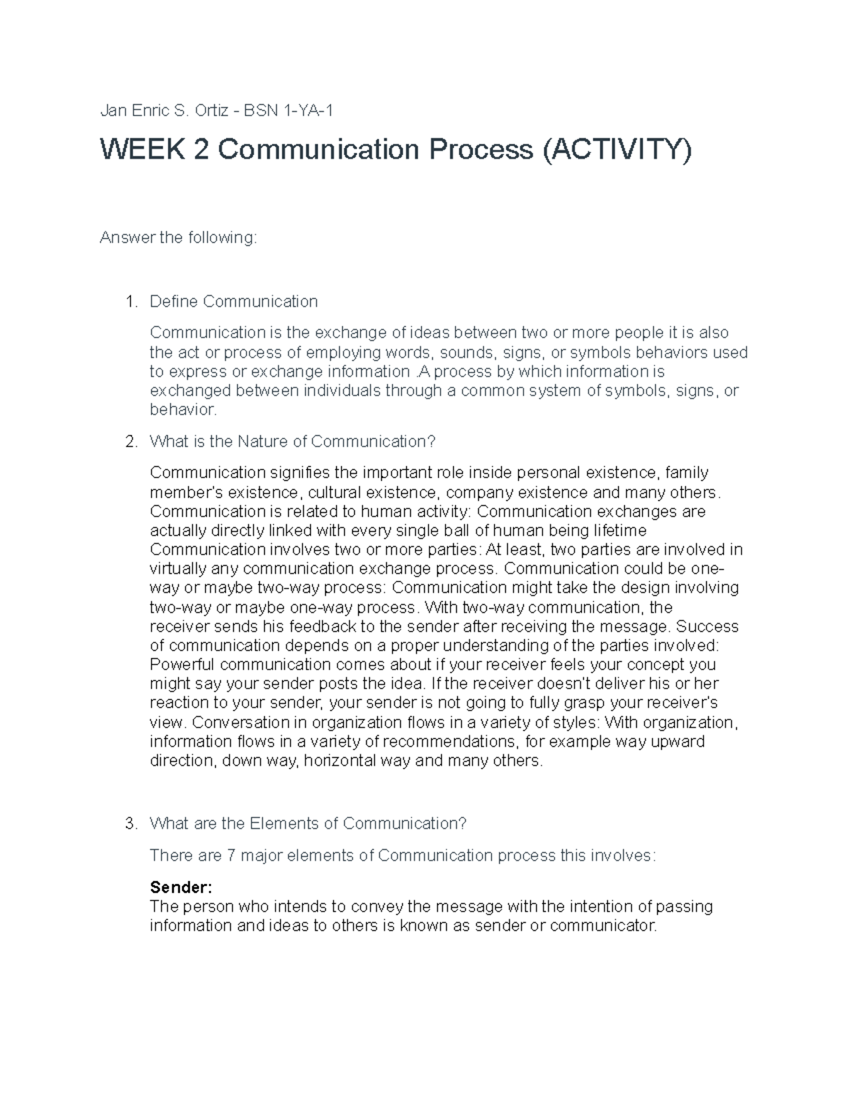 Ortiz PURC111 BSN 1-YA-1 WEEK 2 Communication Process ( Activity) - Jan ...