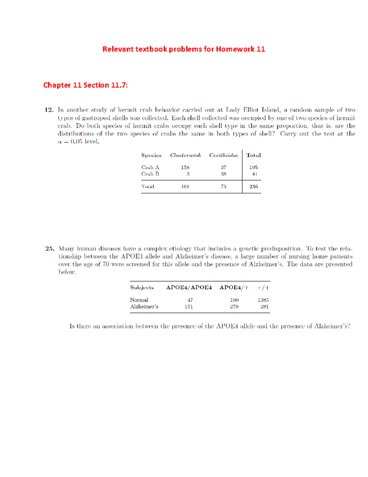 chapter 11 practice - STAT:3510 - Relevant textbook problems for ...