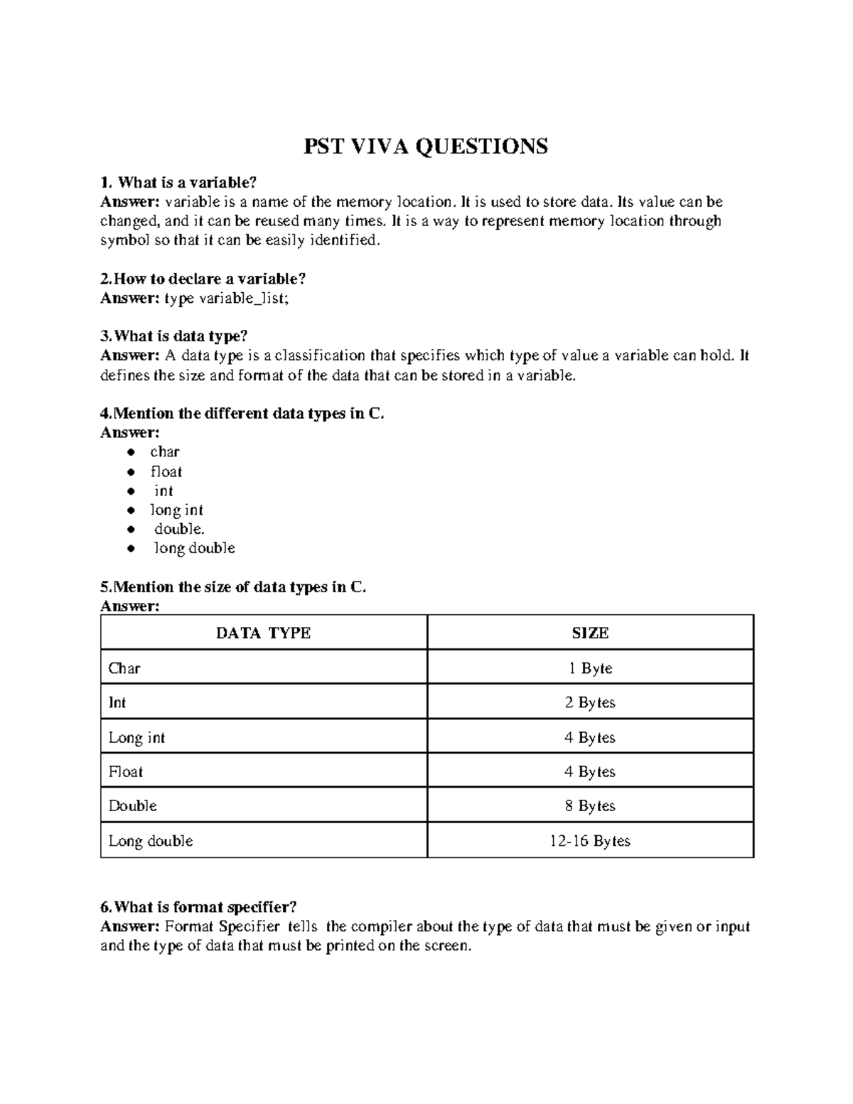PST Viva Questions and Answers(1st BCA) - PST VIVA QUESTIONS What is a ...
