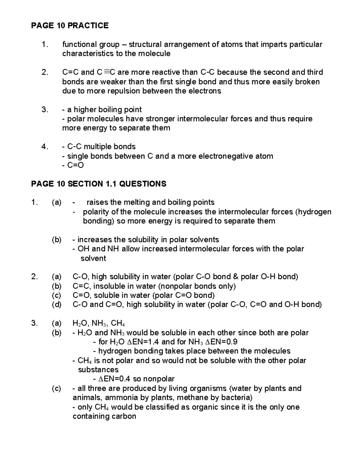 SCH4U HW Page 10 - biochemistry notes - PAGE 10 PRACTICE functional ...