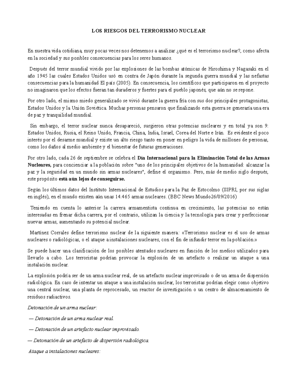 LOS Riesgos DEL Terrorismo Nuclear - LOS RIESGOS DEL TERRORISMO NUCLEAR ...