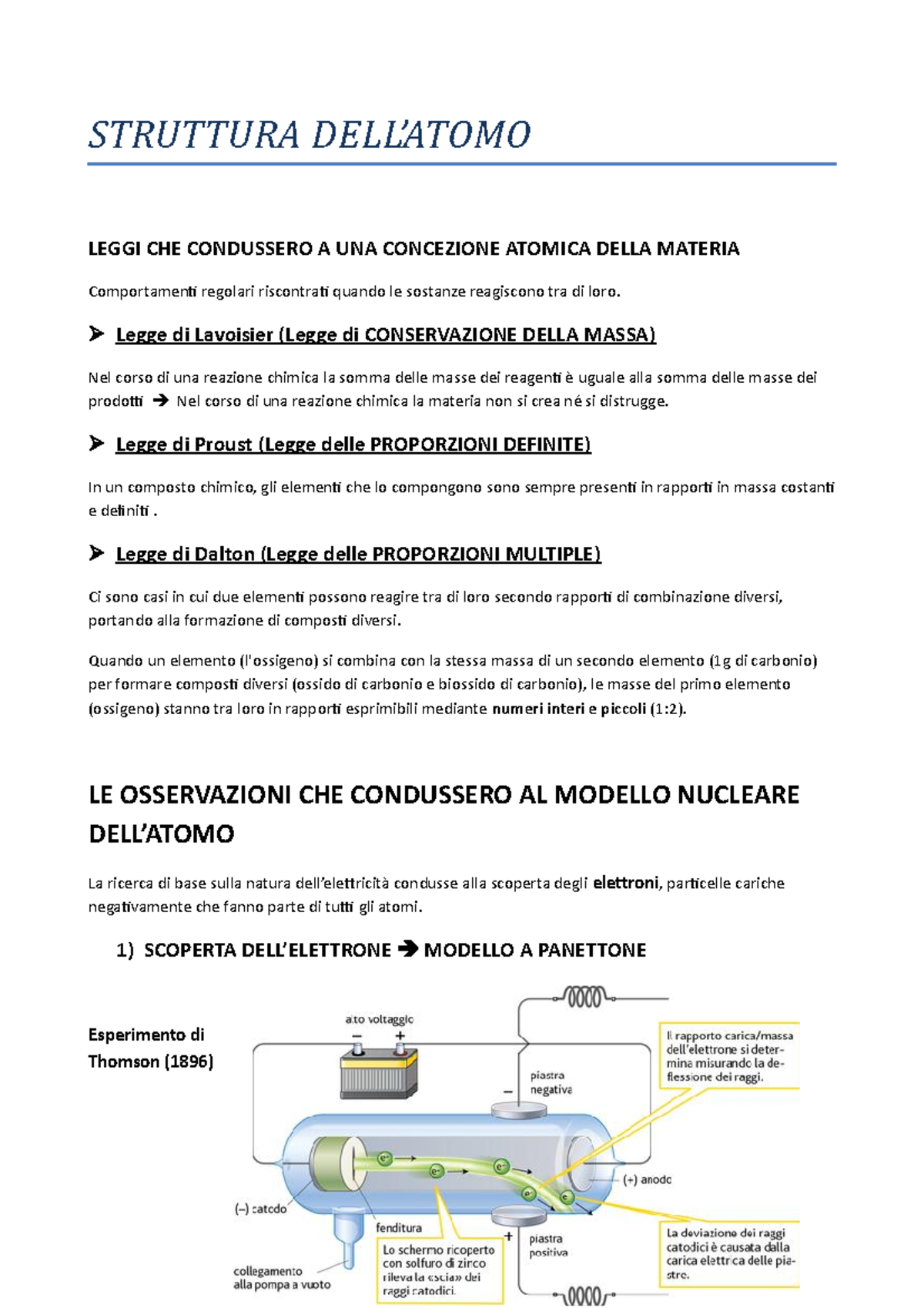 Struttura DELL' Atomo - STRUTTURA DELL’ATOMO LEGGI CHE CONDUSSERO A UNA ...