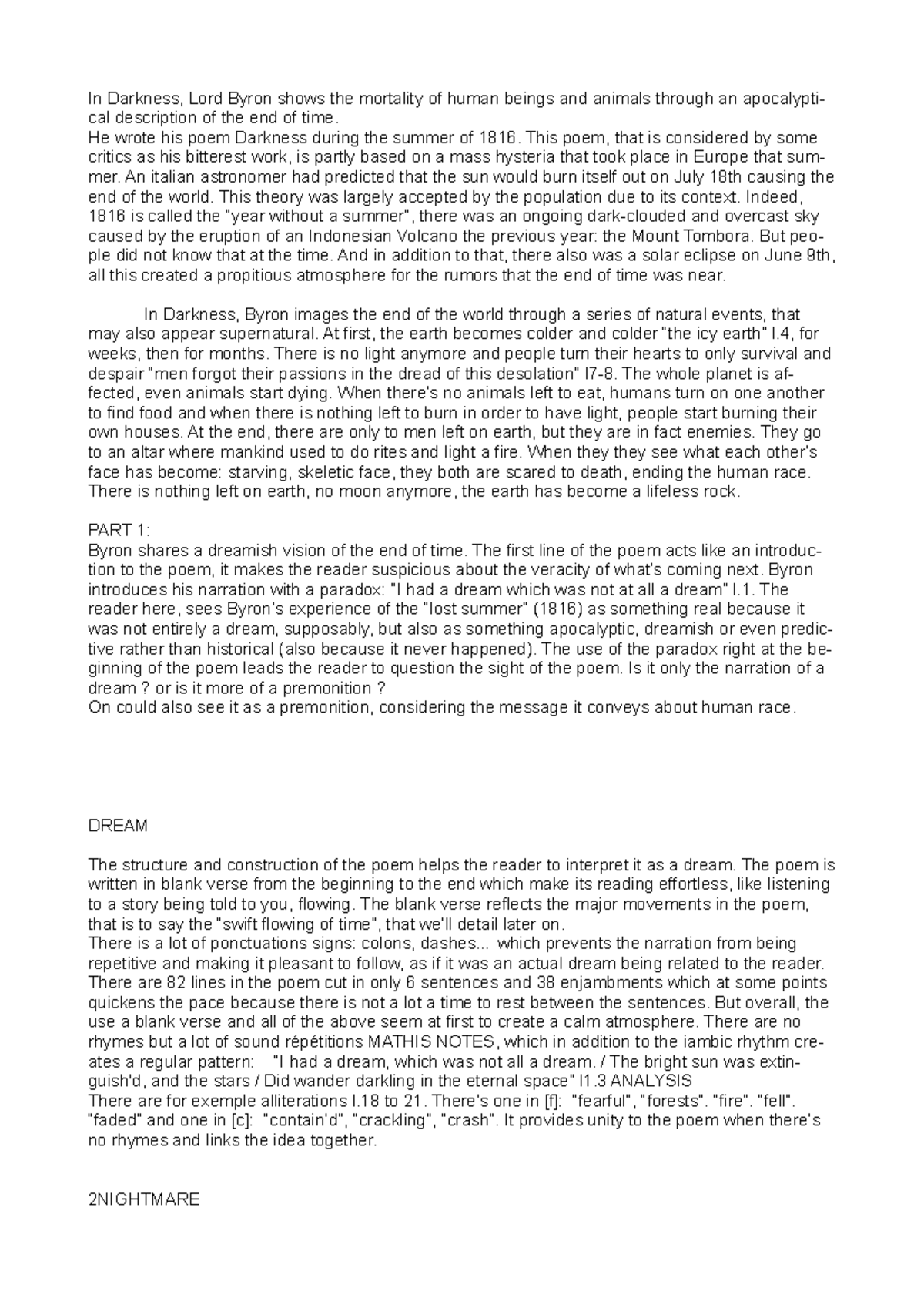 Darkness byron - In Darkness, Lord Byron shows the mortality of human ...