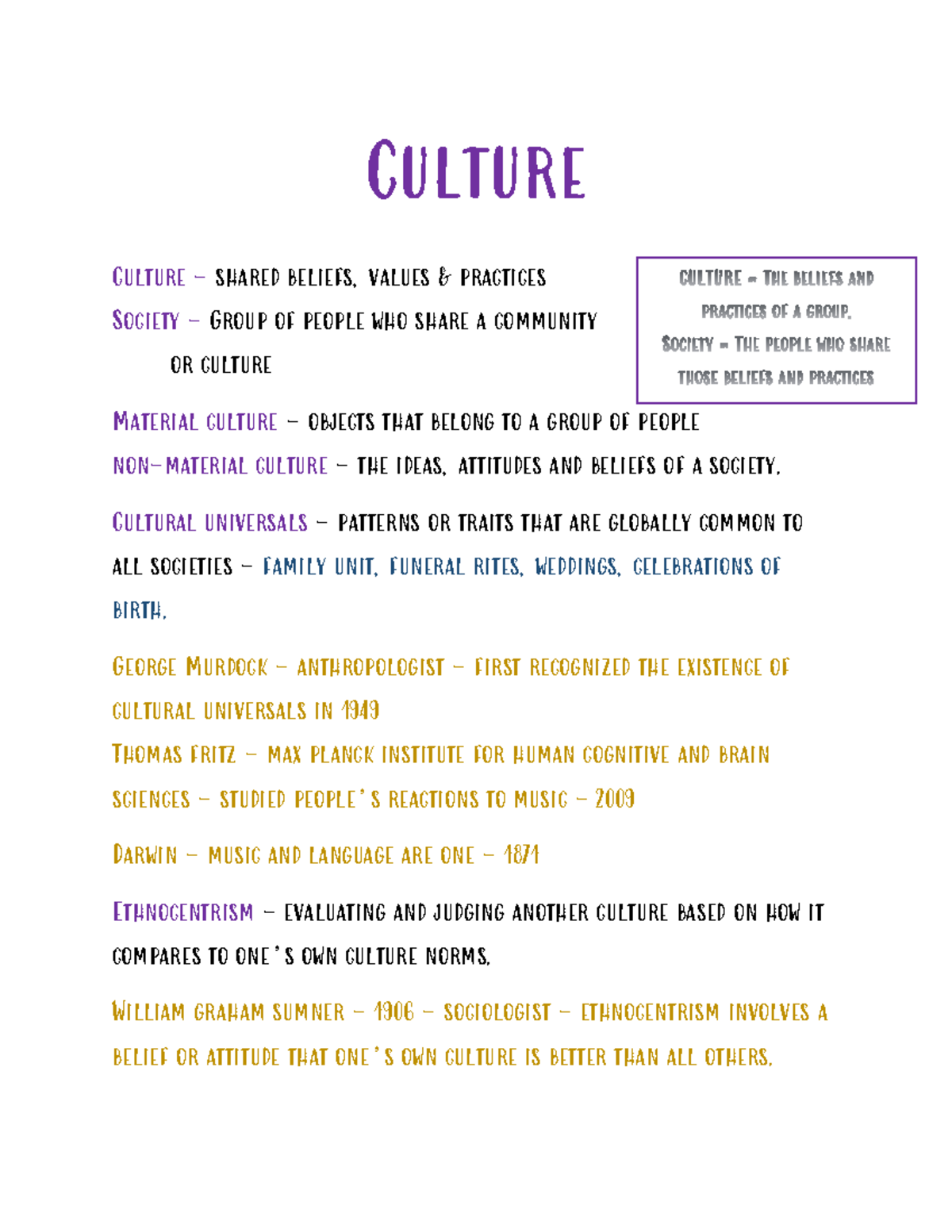 Culture Notes - Primarily from Module 1 - Culture Culture – shared ...