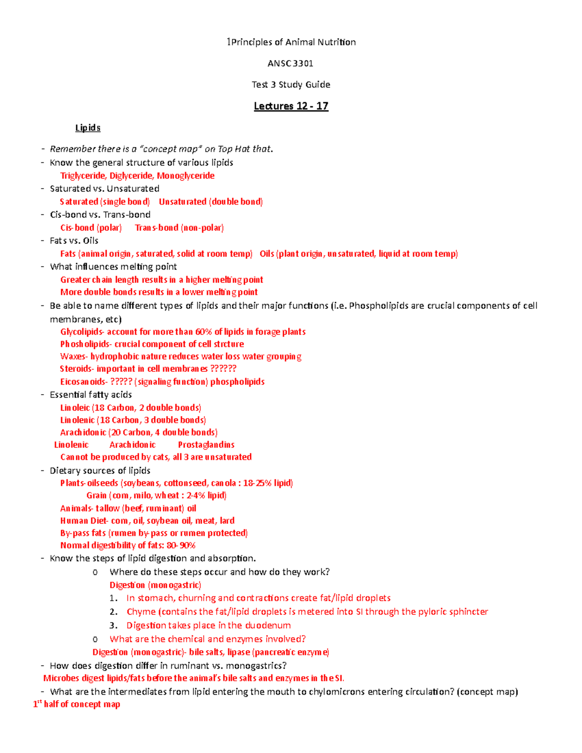 Lecture notes, lectures 12-17 - nutrition test 3 review - 1Principles ...