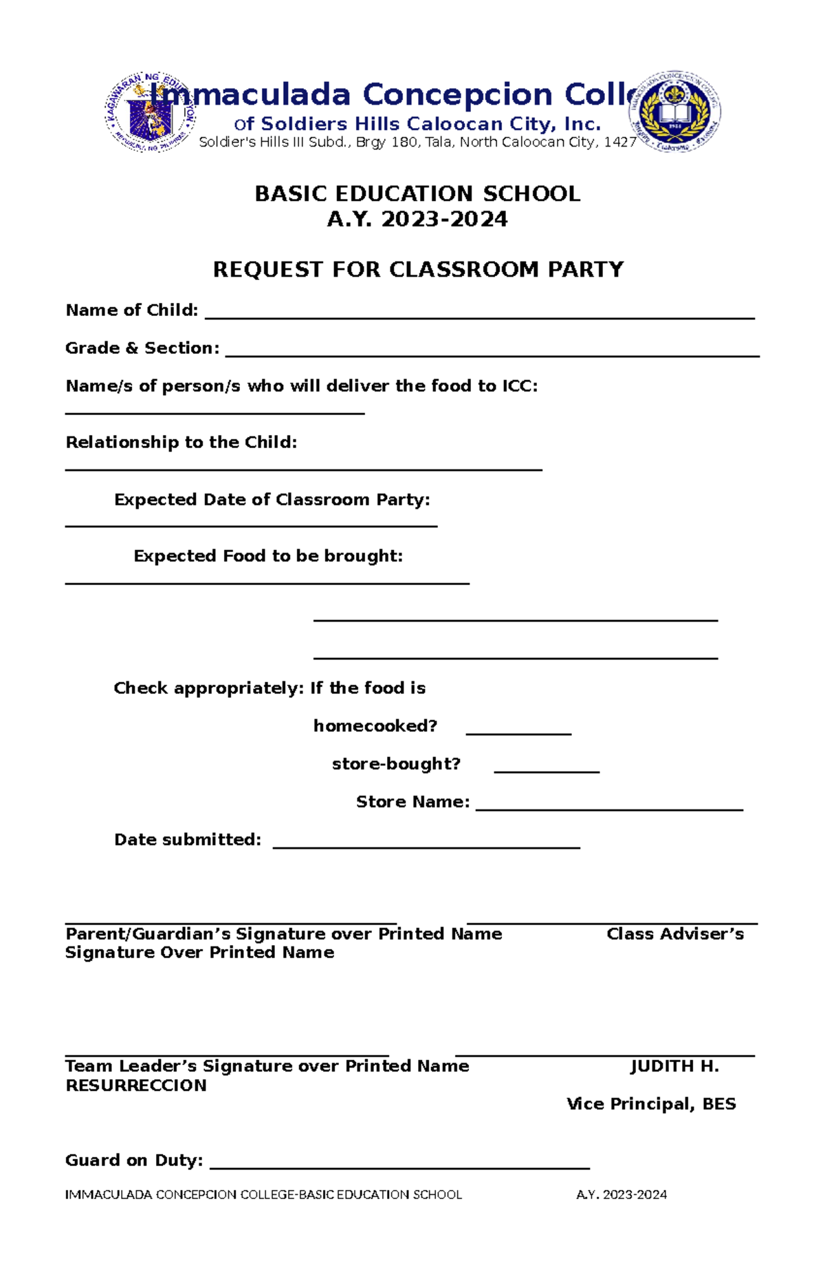 BES-request-for-classroom-party-3 - Immaculada Concepcion College Of ...