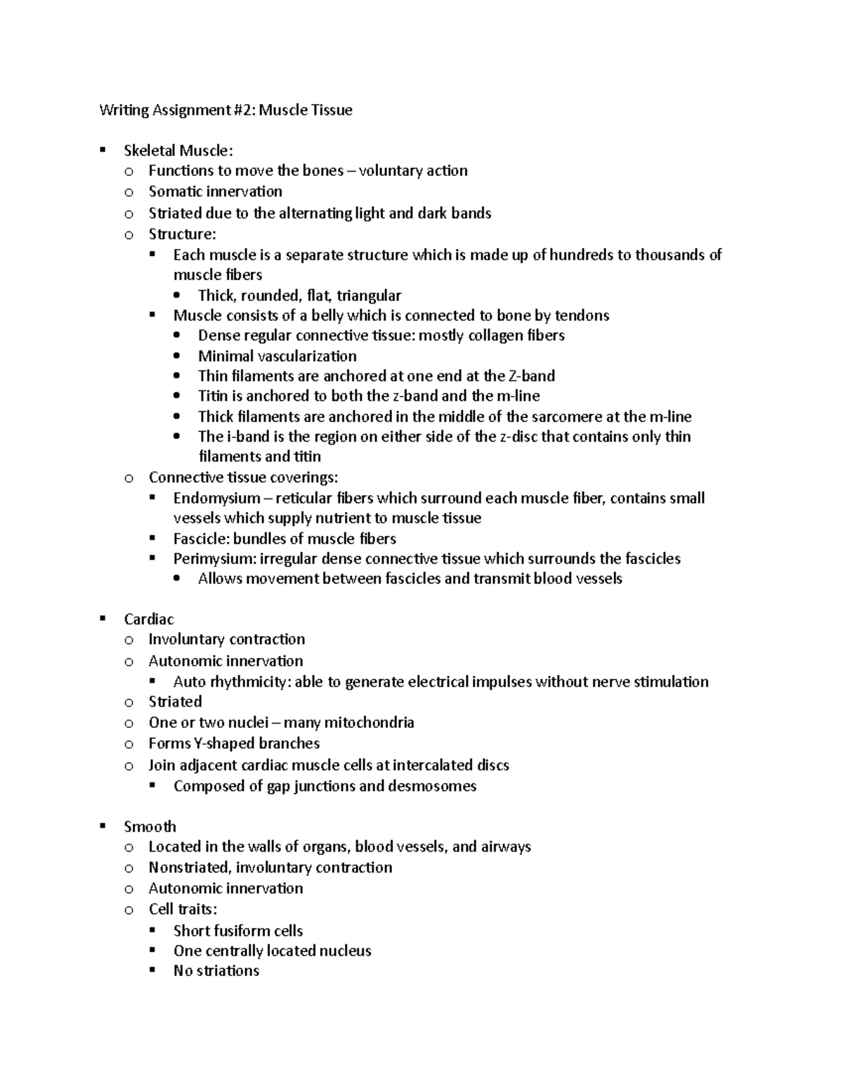 Muscles Writing Assignment - Writing Assignment #2: Muscle Tissue ...