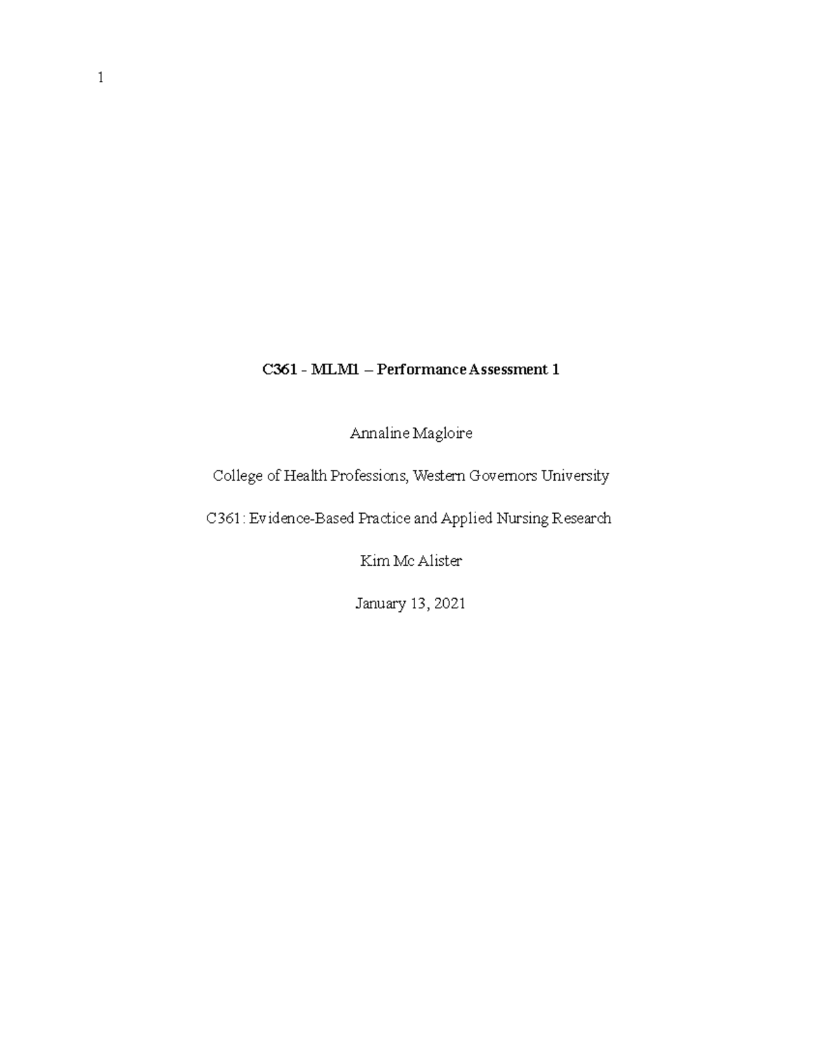 C361 Task 1 evidence based practice - C361 - MLM1 – Performance ...