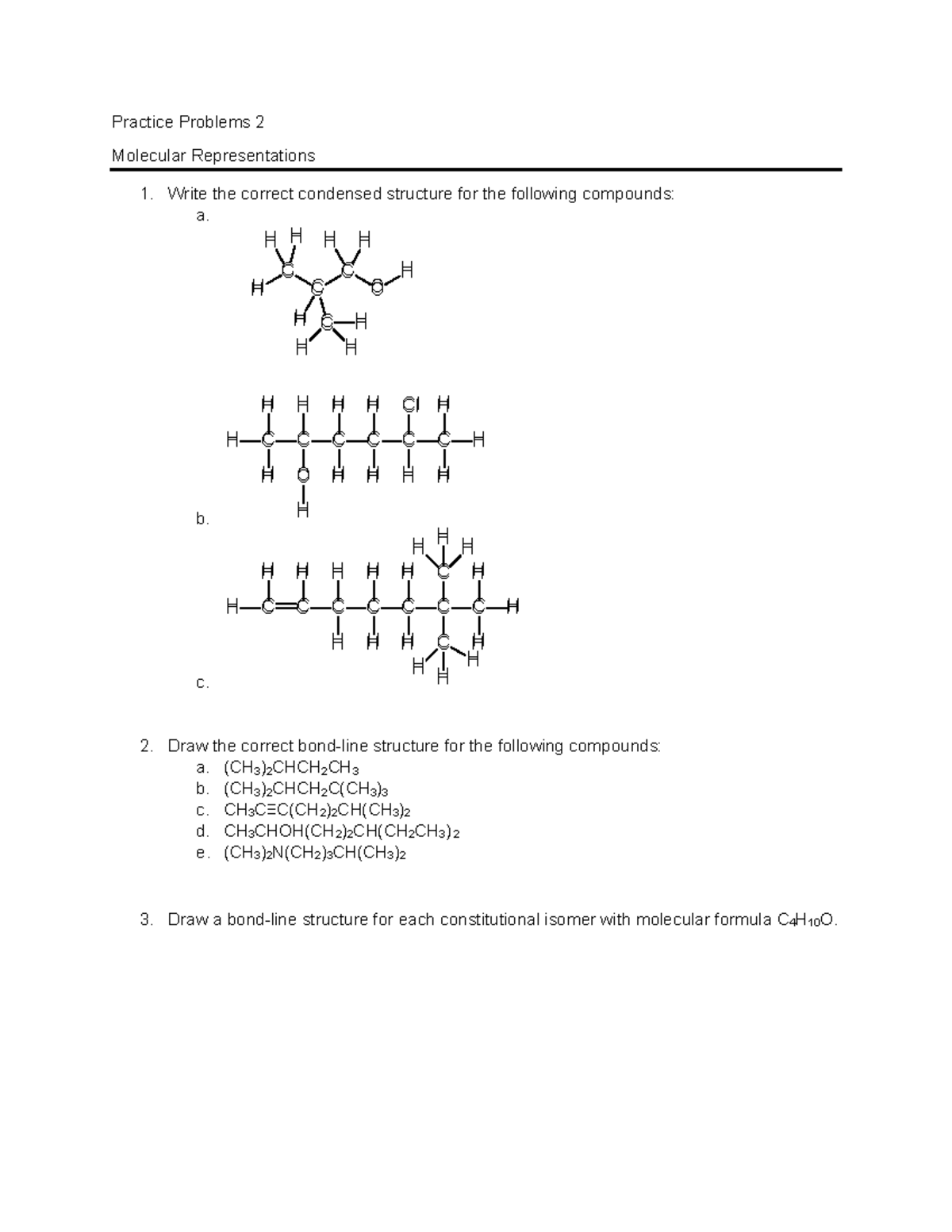 Molecular Representations Questions - Practice Problems 2 Molecular ...