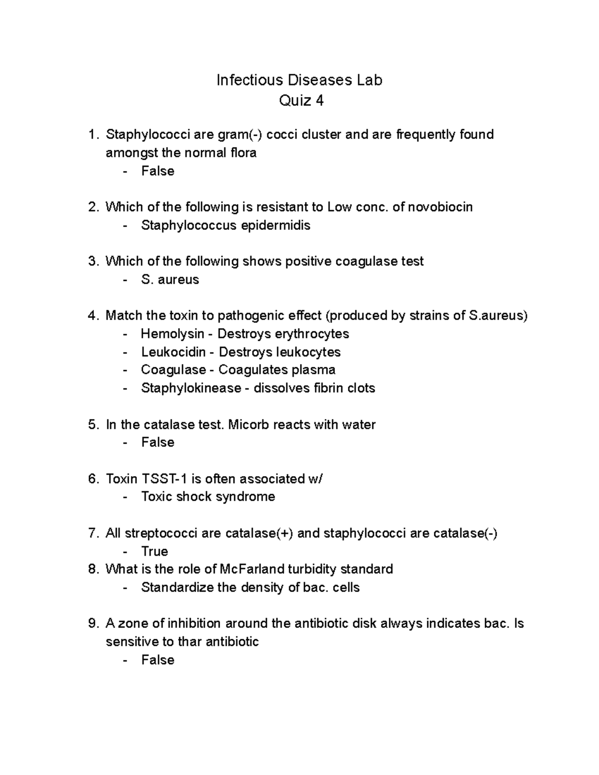 Infectious Diseases Lab Quiz 4 - Infectious Diseases Lab Quiz 4 ...