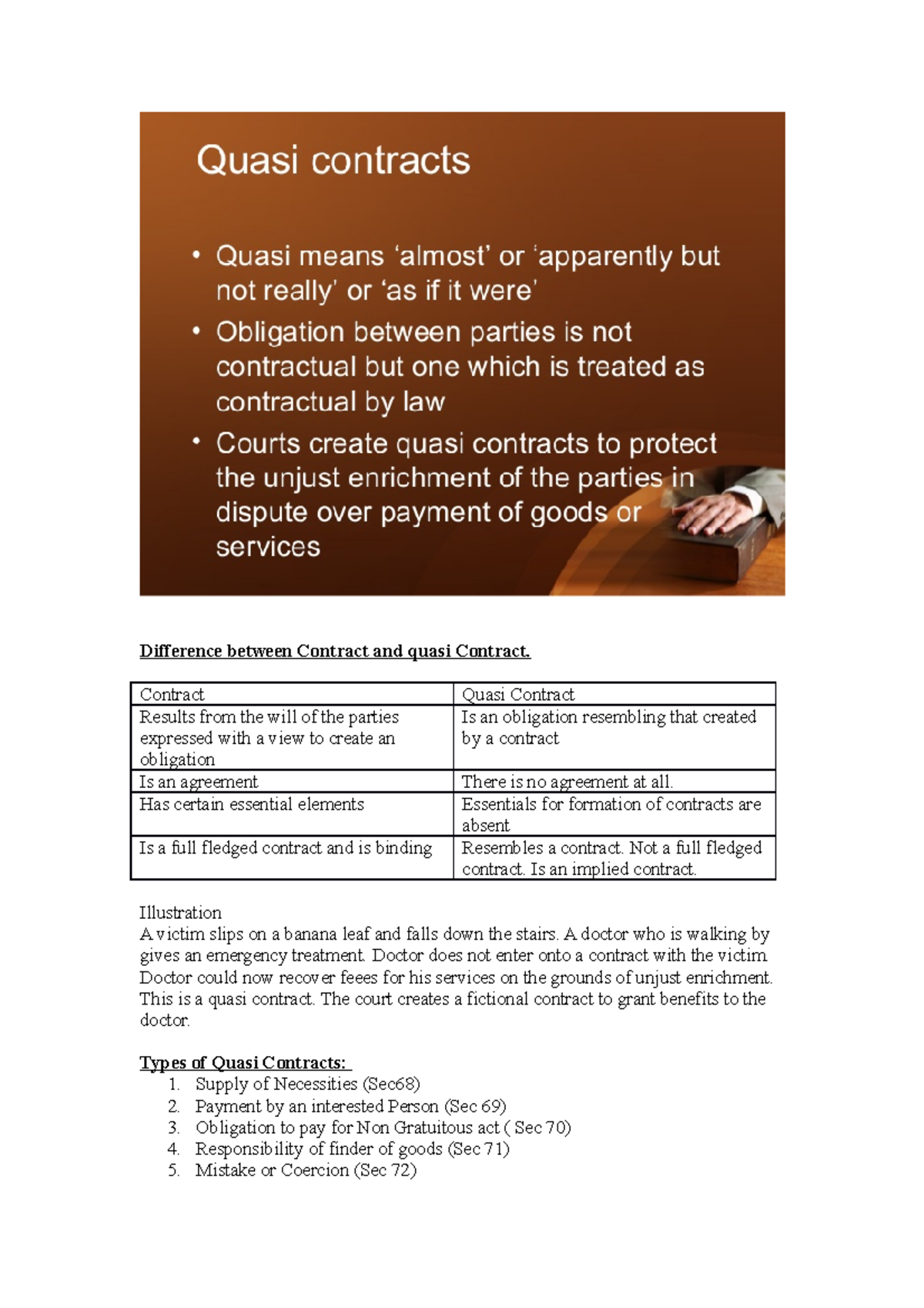 Quasi Contract Contract Quasi Contract Results From The Will Of The