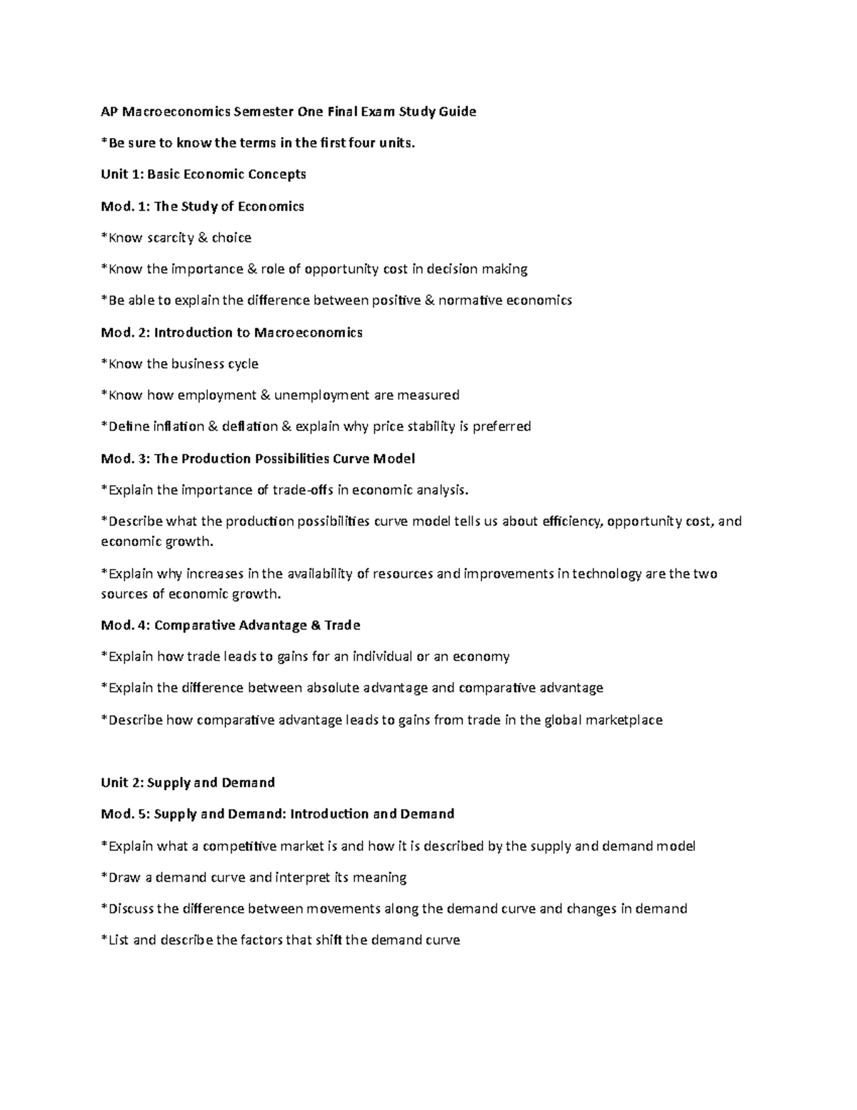 AP Macroeconomics Semester One Final Exam Study Guide - Studocu