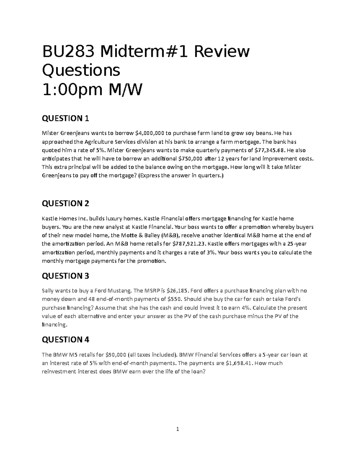 BU283 F2022 Midterm 1 Review Questions 1 00 - BU283 Midterm#1 Review Questions 1:00pm M/W ...