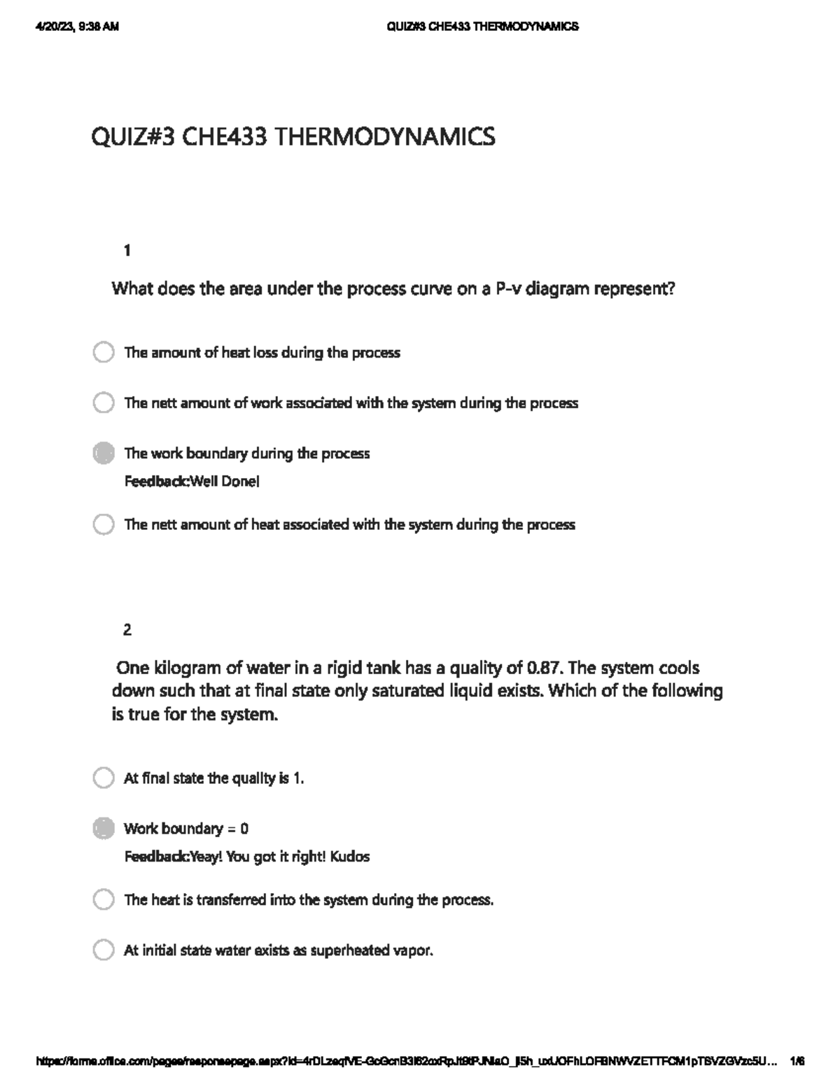 Thermo Quiz - pure chemical - Studocu