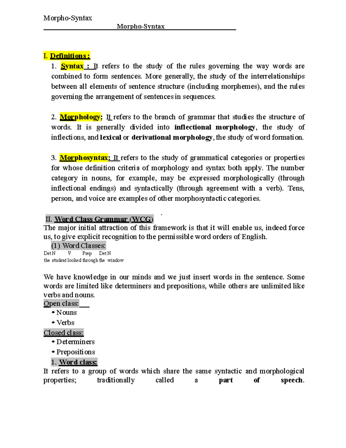 Syntax-1 1 -2 - Syntax-1 1 -2 - Morpho-Syntax Morpho-Syntax I ...