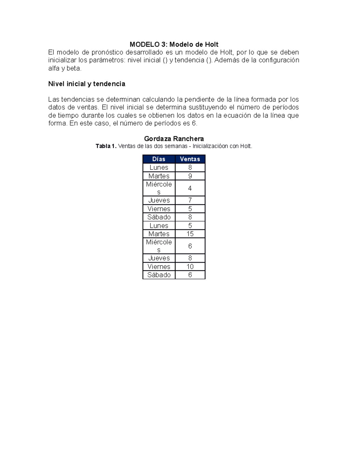 Modelo holt - Deberes - MODELO 3: Modelo de Holt El modelo de ...
