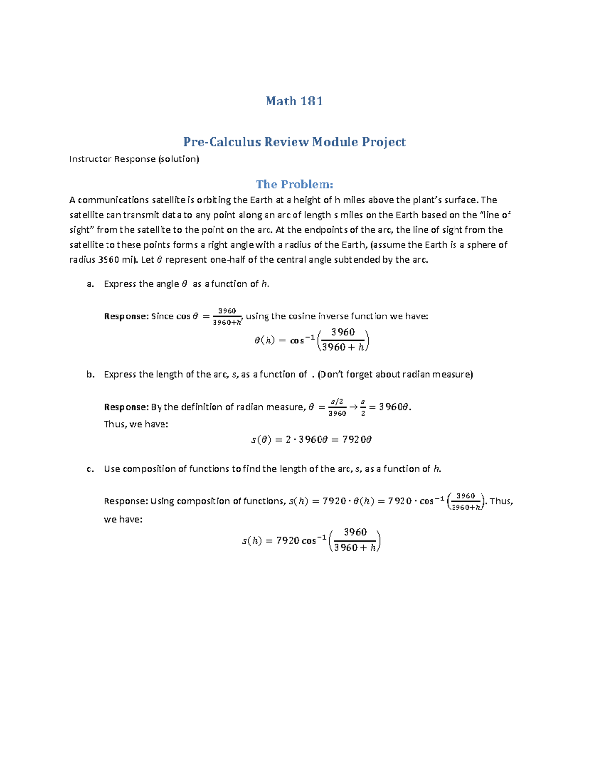 Pre Calc Review - Math 181 Pre-Calculus Review Module Project ...